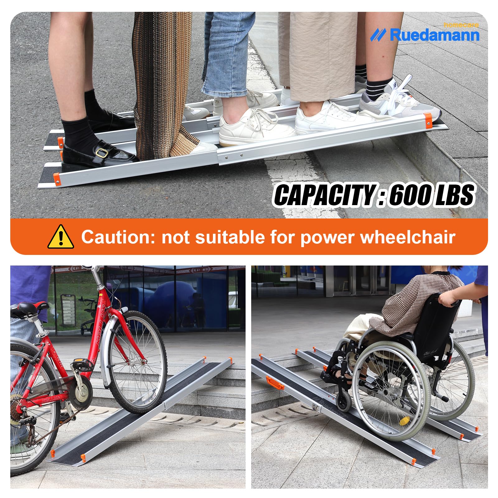 Ruedamann® Adjustable Aluminum Wheelchair Ramp Non-Skid Surface 1 set ...