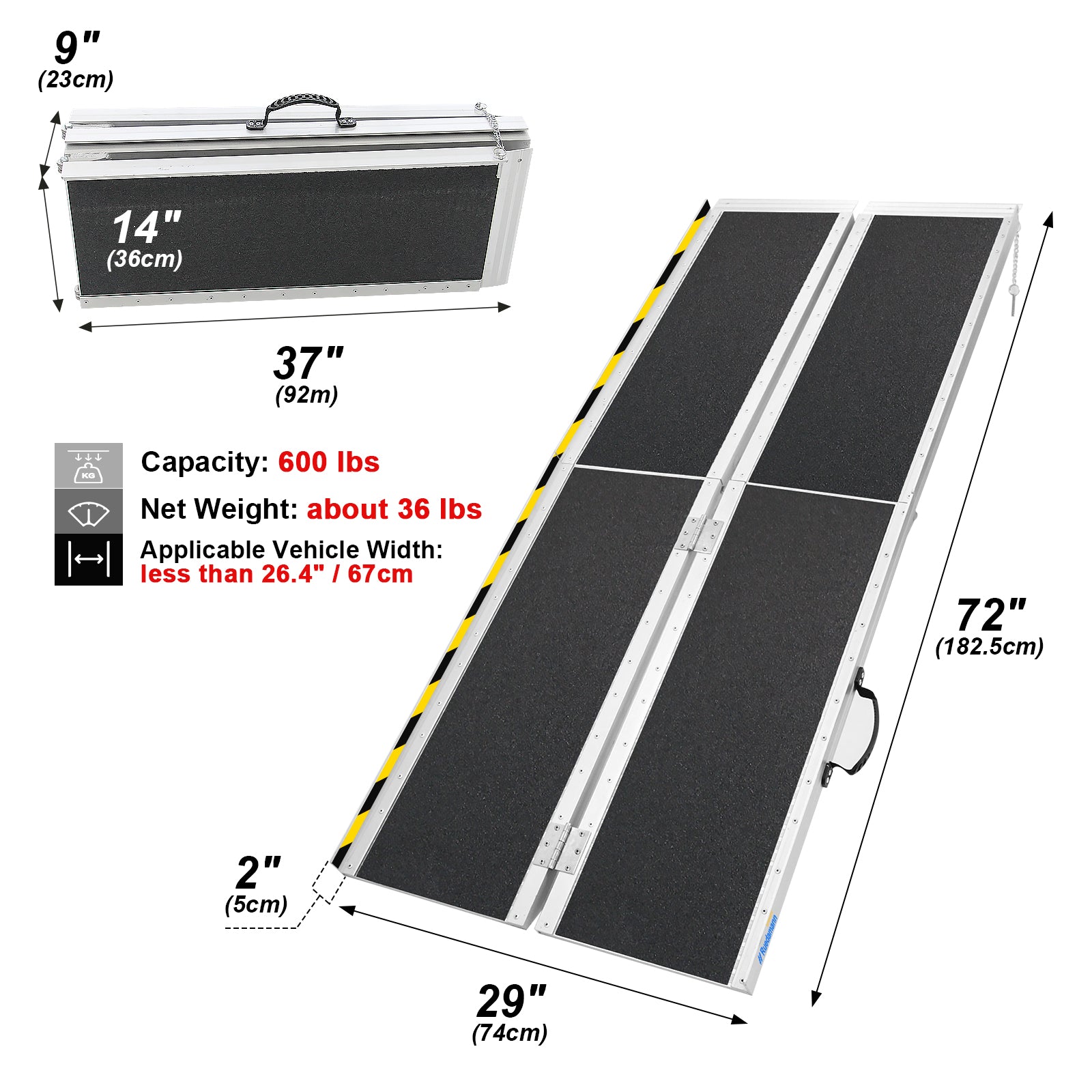 Ruedamann® 6FT Folding Aluminum Wheelchair Ramp for Home Non-Skid ...