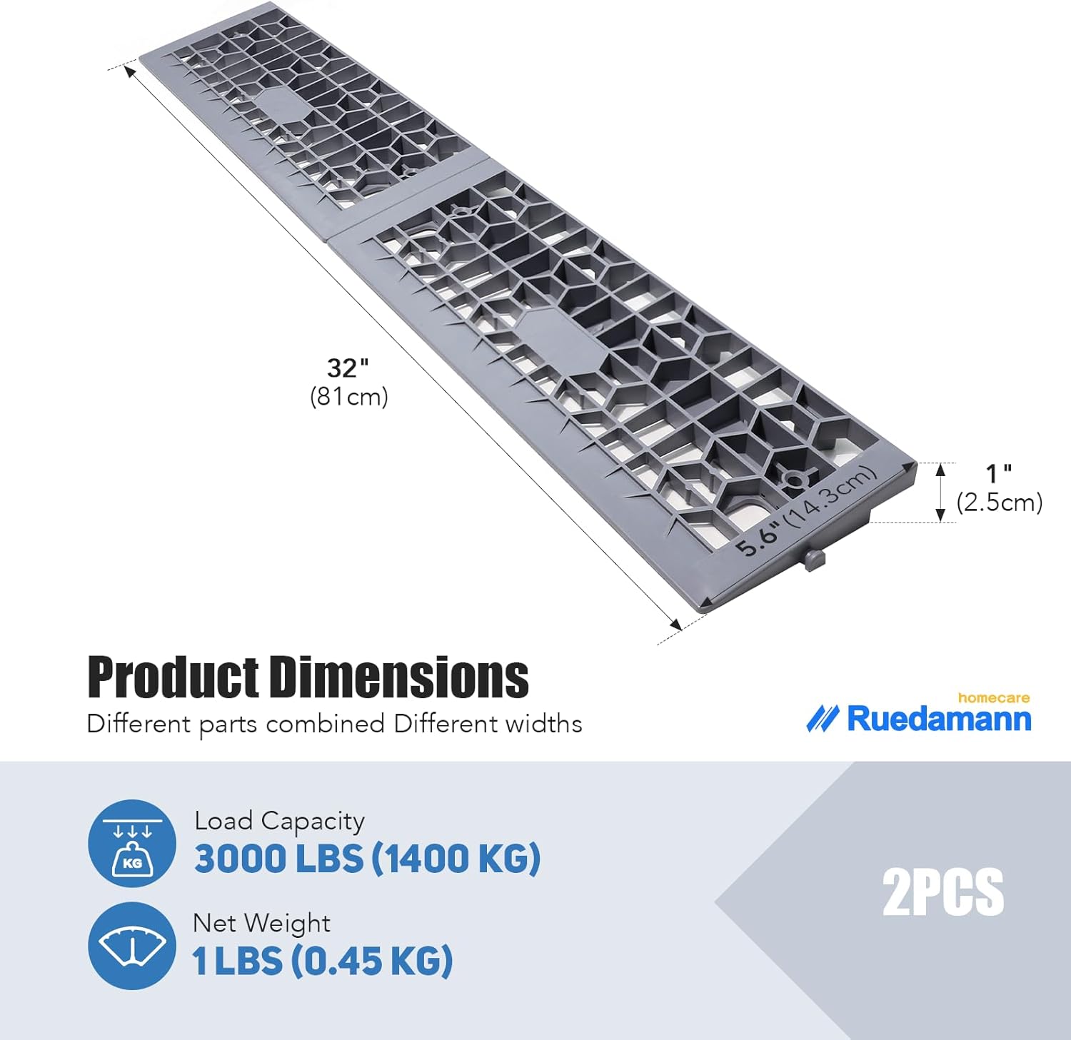 Ruedamann® Modular Threshold Ramps Plastic Wheelchair Ramps 3000LBS Ca ...