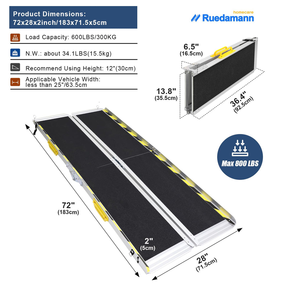 Ruedamann® Non-Skid Aluminum Folding Wheelchair Ramp Two Pieces Separa ...