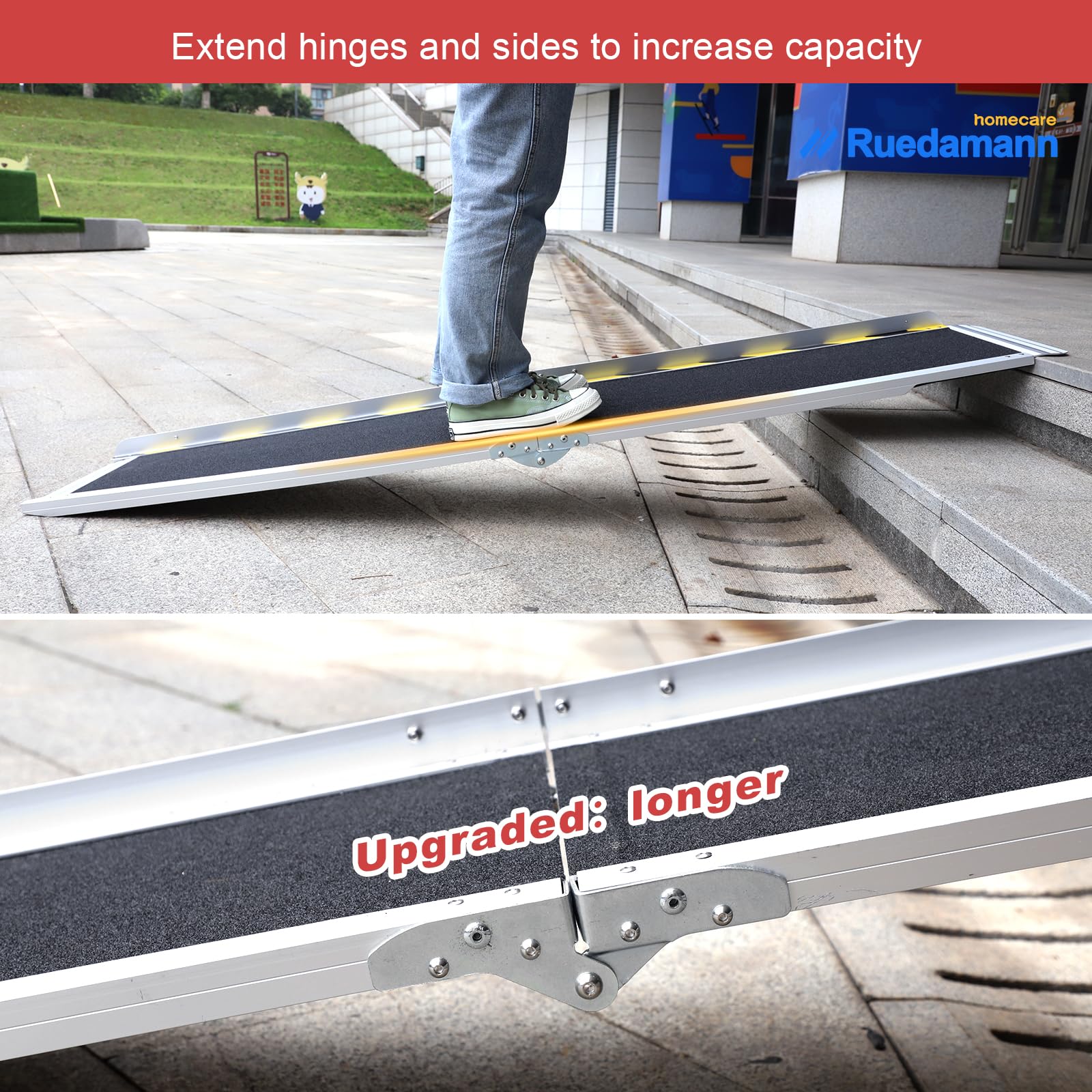 Ruedamann® Non-Skid Aluminum Folding Wheelchair Ramp Two Pieces Separa ...
